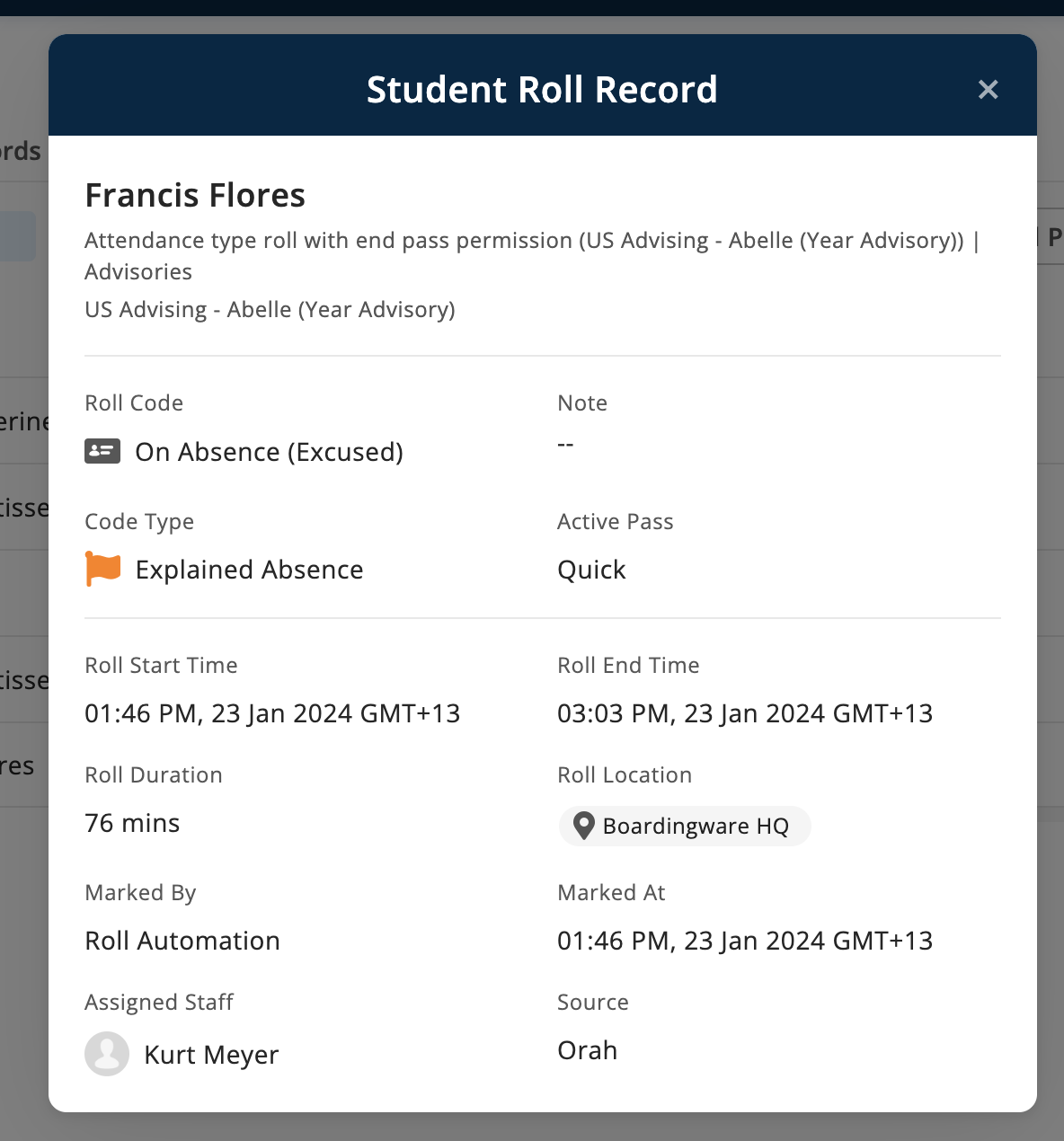 Class Attendance Rolls Orah